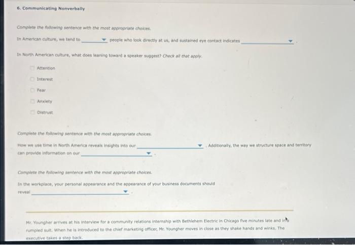 6. Communicating Nonverbally Complete the fallowing | Chegg.com