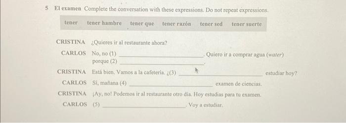 PRACTICA PARA EL EXAMEN FINAL DE ESPAÑOL 101 4 Una | Chegg.com