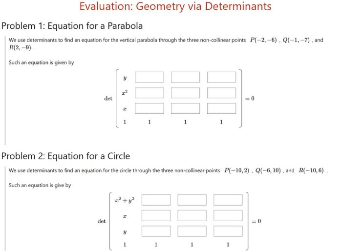 Solved Evaluation: Geometry via Determinants Problem 1: | Chegg.com