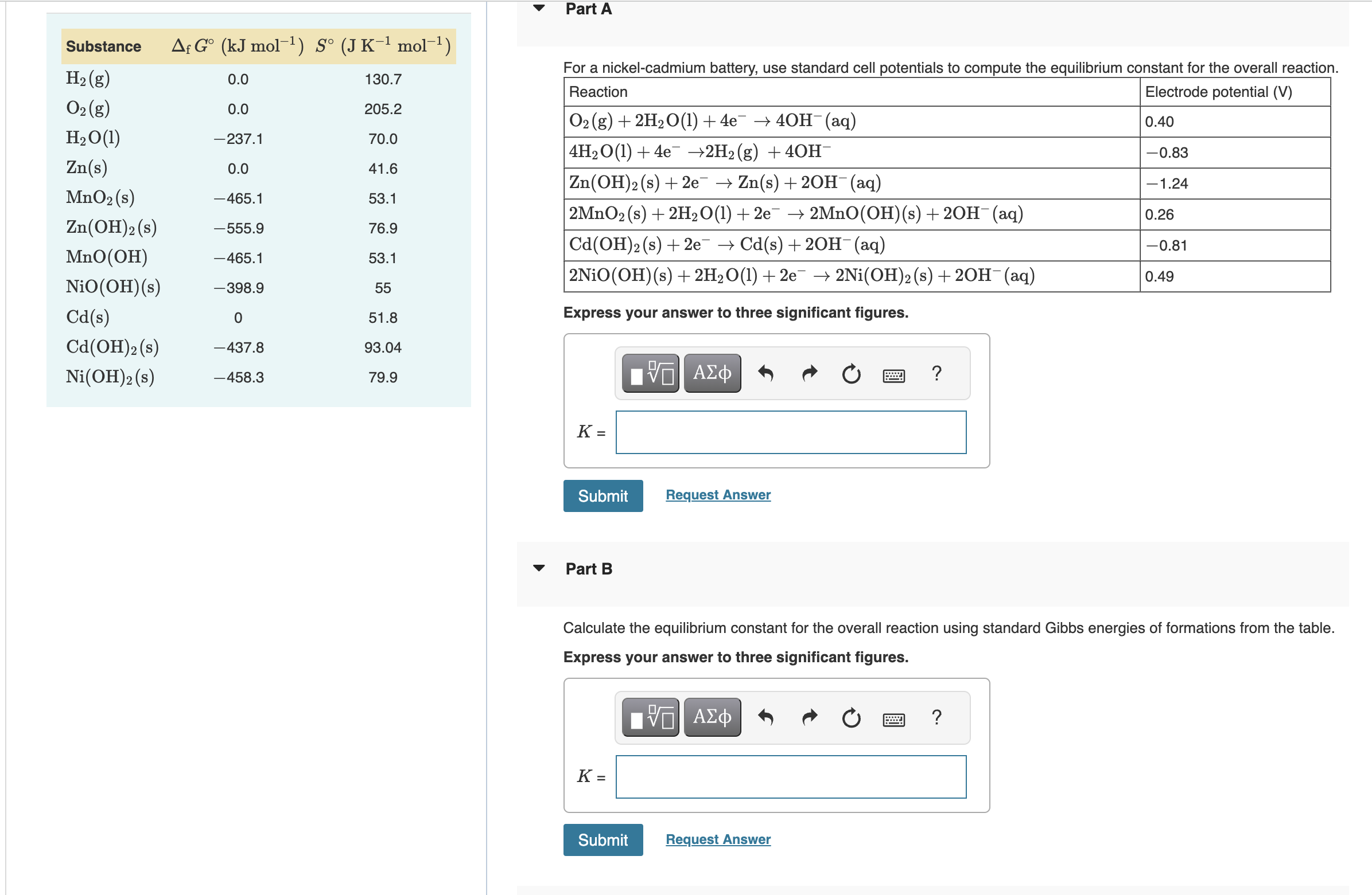 Solved For a nickel-cadmium battery, use standard cell | Chegg.com