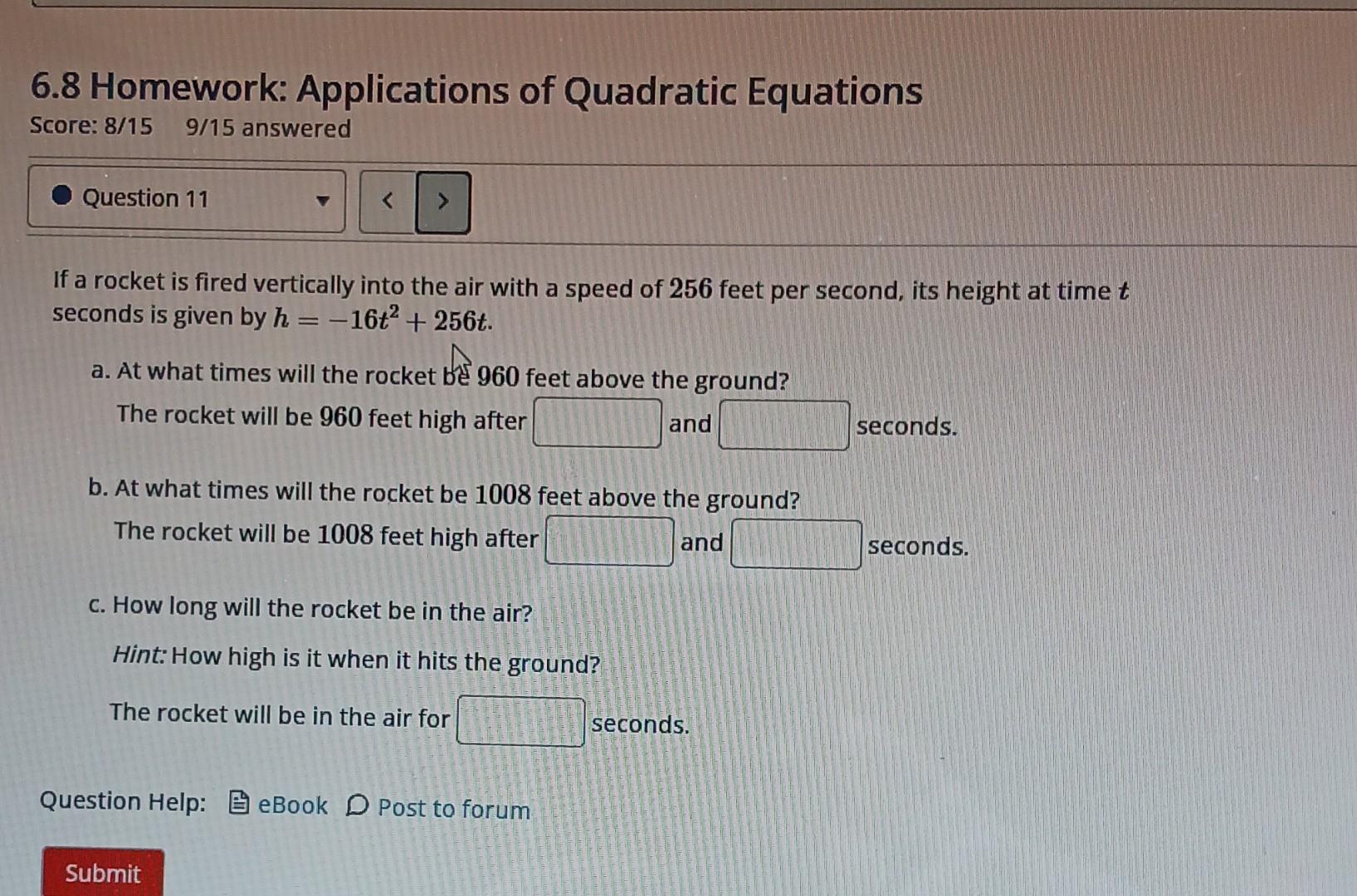 Solved 6.8 Homework: Applications of Quadratic Equations | Chegg.com