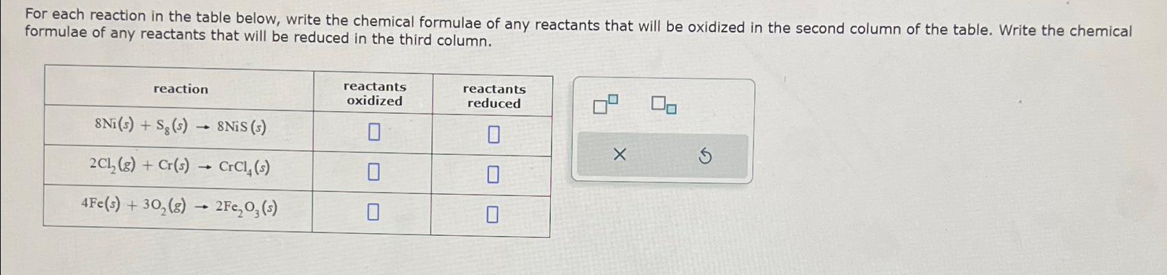 Solved For each reaction in the table below, write the | Chegg.com