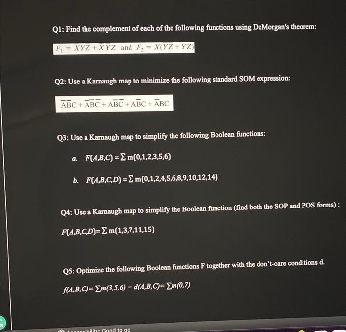 Solved Q1: Find the complement of each of the following | Chegg.com