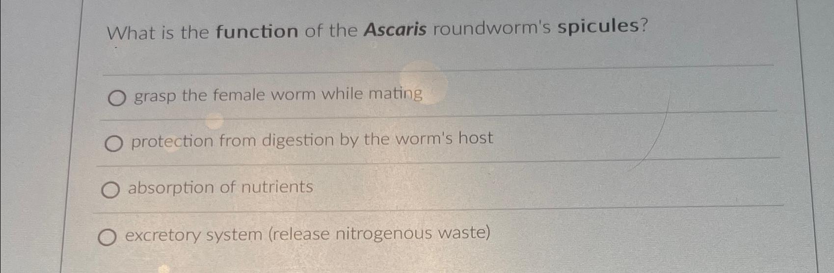 Solved What is the function of the Ascaris roundworm's | Chegg.com