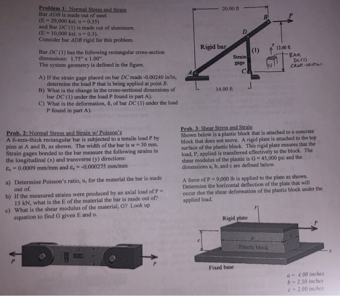 Solved 20.00 ft B Problem 1: Normal Stress and Strain Bar | Chegg.com
