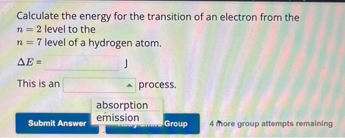 Solved Calculate the energy for the transition of an | Chegg.com