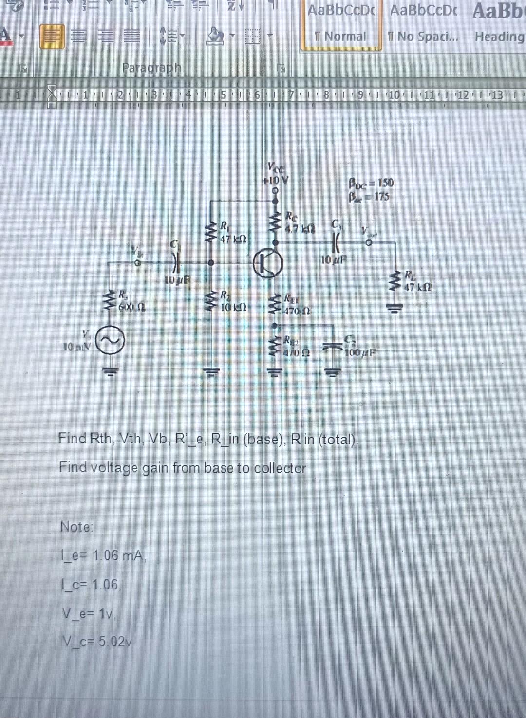 Solved Find Rth, Vth, R'e, R in base, R in total Find | Chegg.com