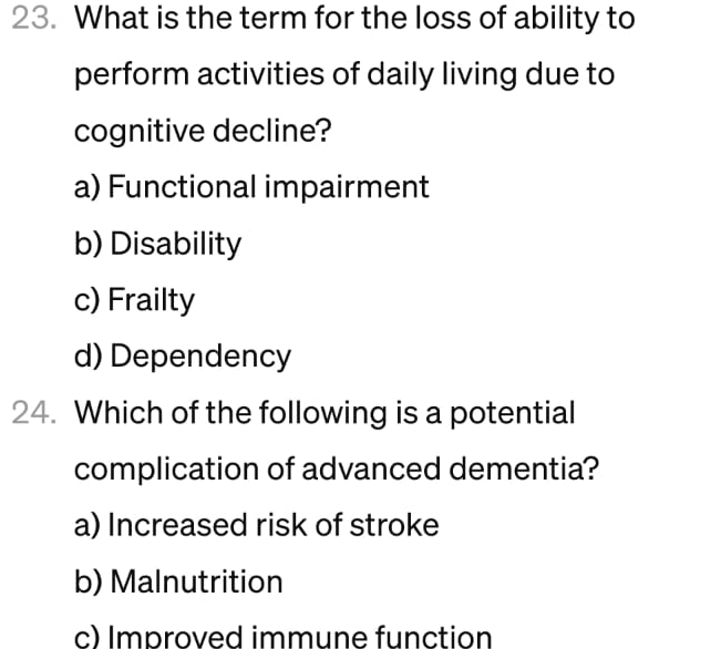Solved What is the term for the loss of ability to perform | Chegg.com