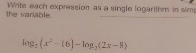 Solved Write each expression as a single logarithm in sim | Chegg.com