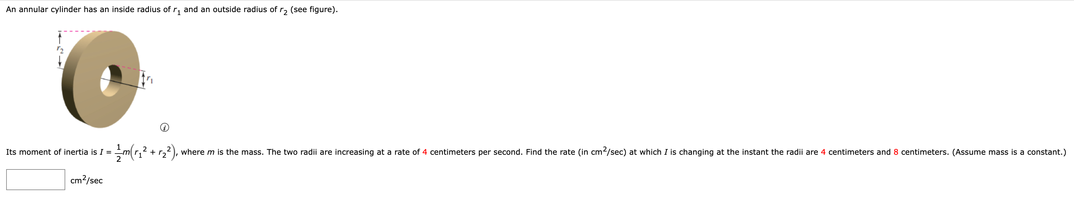 Solved An ﻿annular cylinder has an ﻿inside radius of r1 ﻿and | Chegg.com