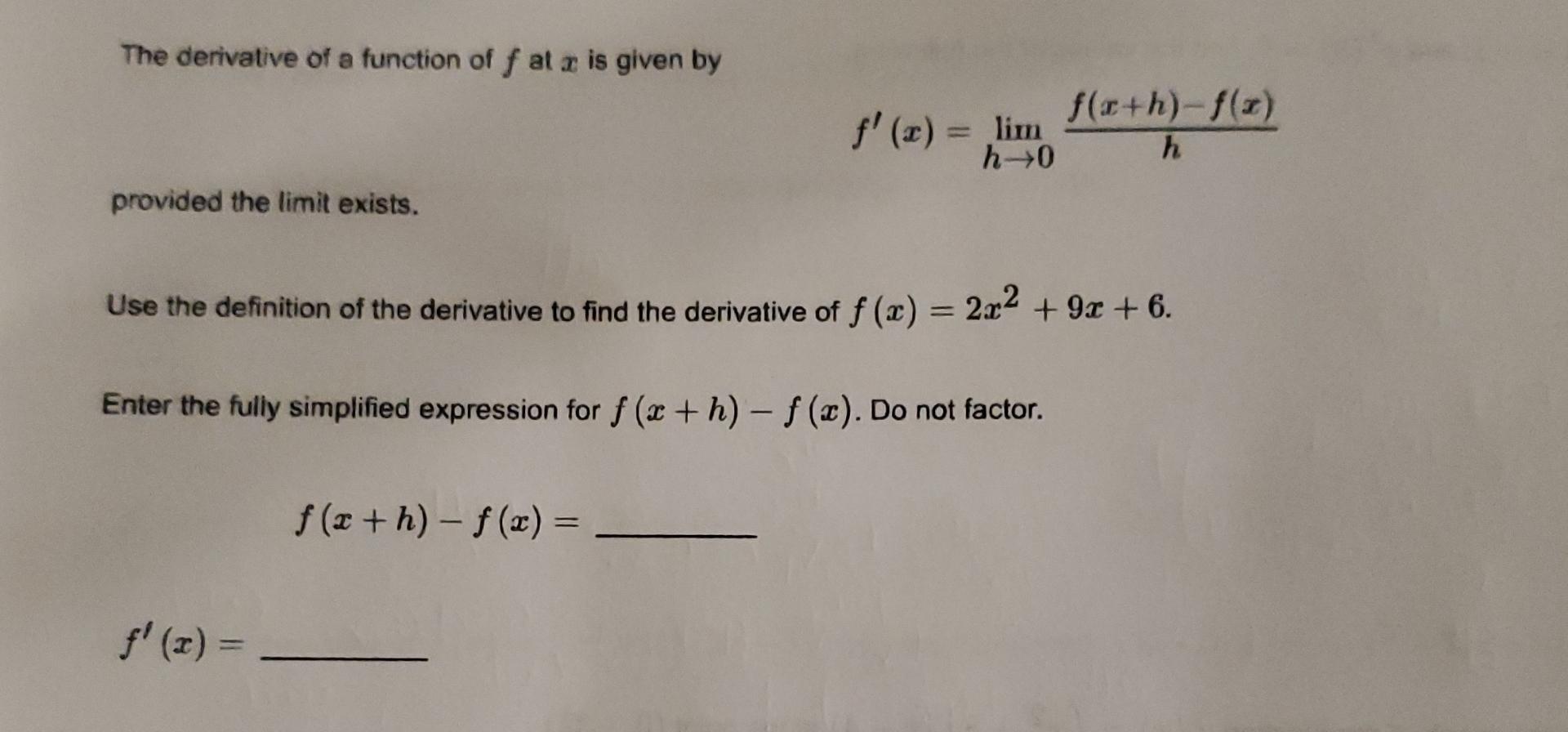 Solved The derivative of a function of f ﻿at x ﻿is given | Chegg.com