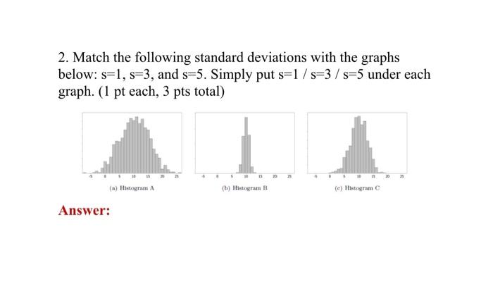 Solved 2. Match the following standard deviations with the | Chegg.com