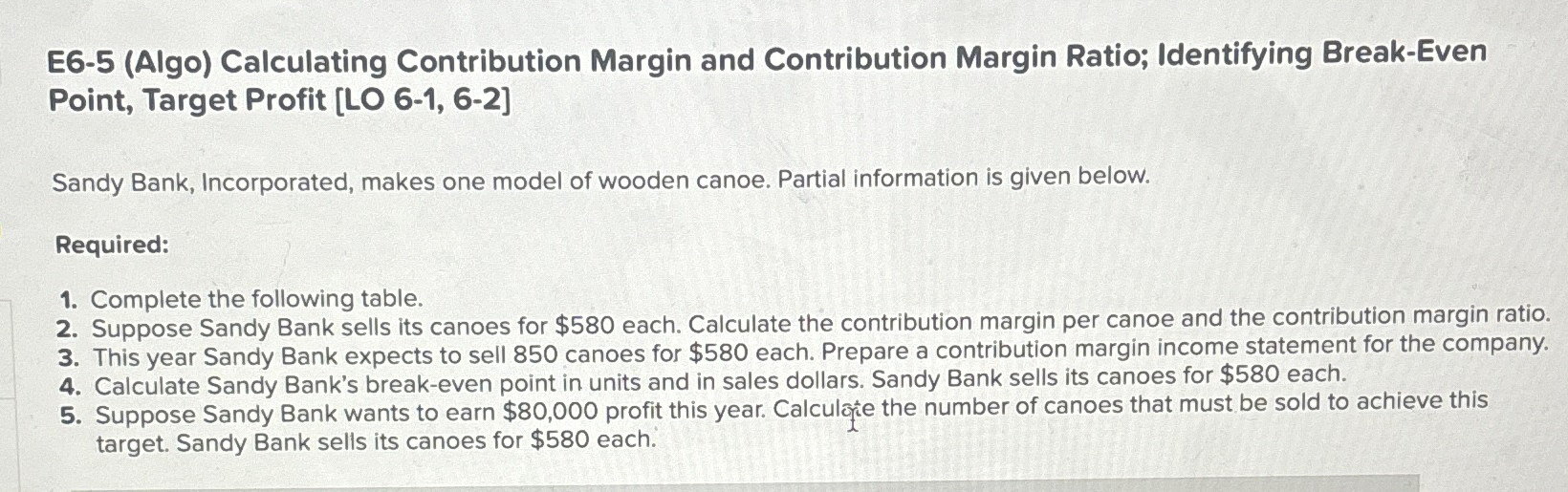 E6-5 (Algo) ﻿Calculating Contribution Margin and | Chegg.com
