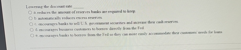 Solved Lowering the discount ratea. ﻿reduces the amount of | Chegg.com