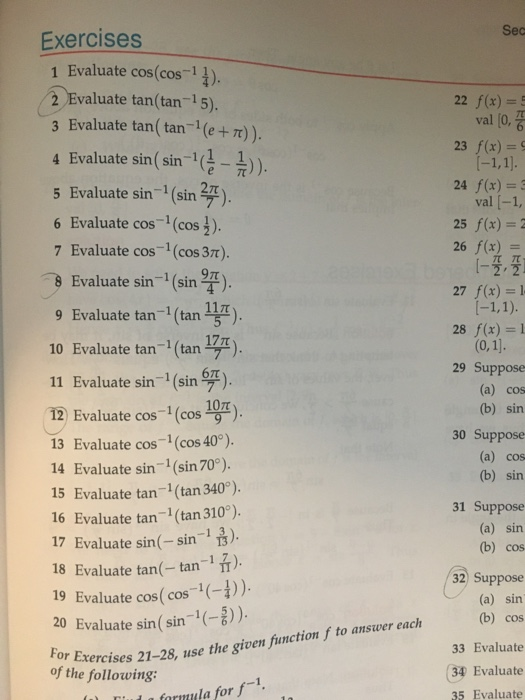 Solved Sec Exercises 1 Evaluate cos(cos-1 ). 2 Evaluate | Chegg.com