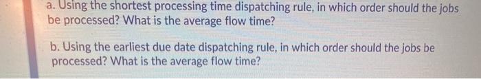 a. Using the shortest processing time dispatching | Chegg.com