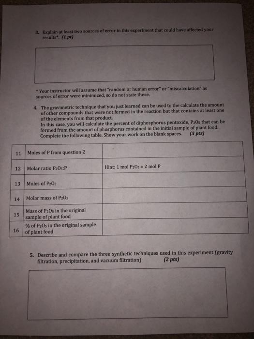 Solved Name: Date: Grade: Section: Experiment 8: Gravimetric | Chegg.com