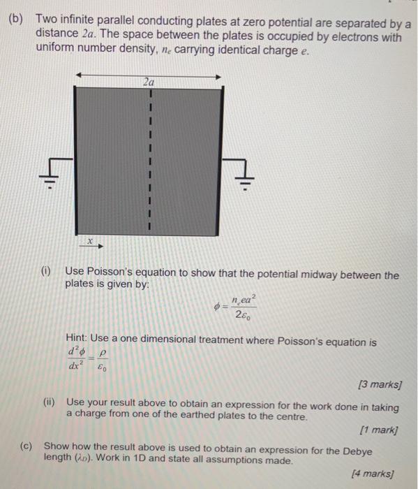 Solved (b) Two infinite parallel conducting plates at zero | Chegg.com