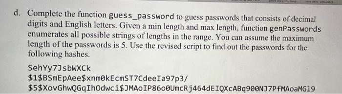 Solved d. Complete the function guess_password to guess | Chegg.com