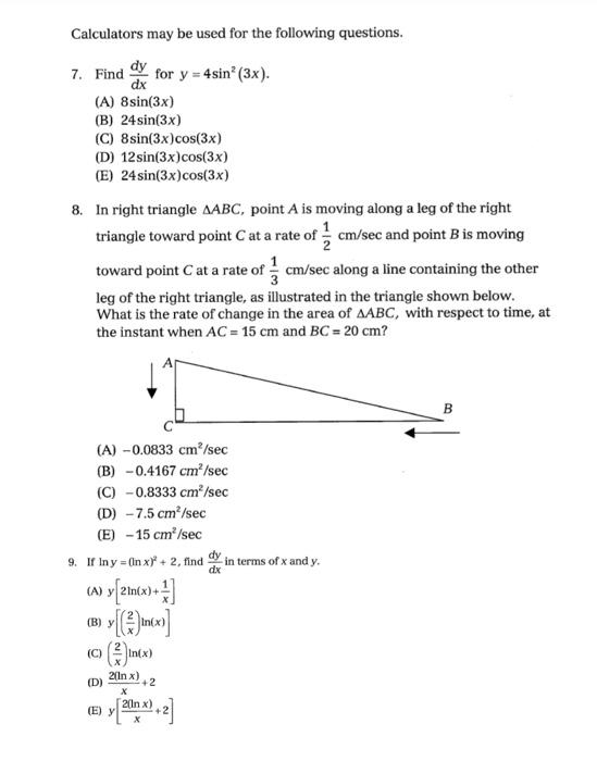 Solved Calculators may be used for the following questions. | Chegg.com