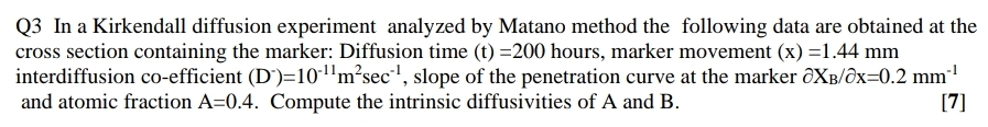 Solved Q3 ﻿In a Kirkendall diffusion experiment analyzed by | Chegg.com