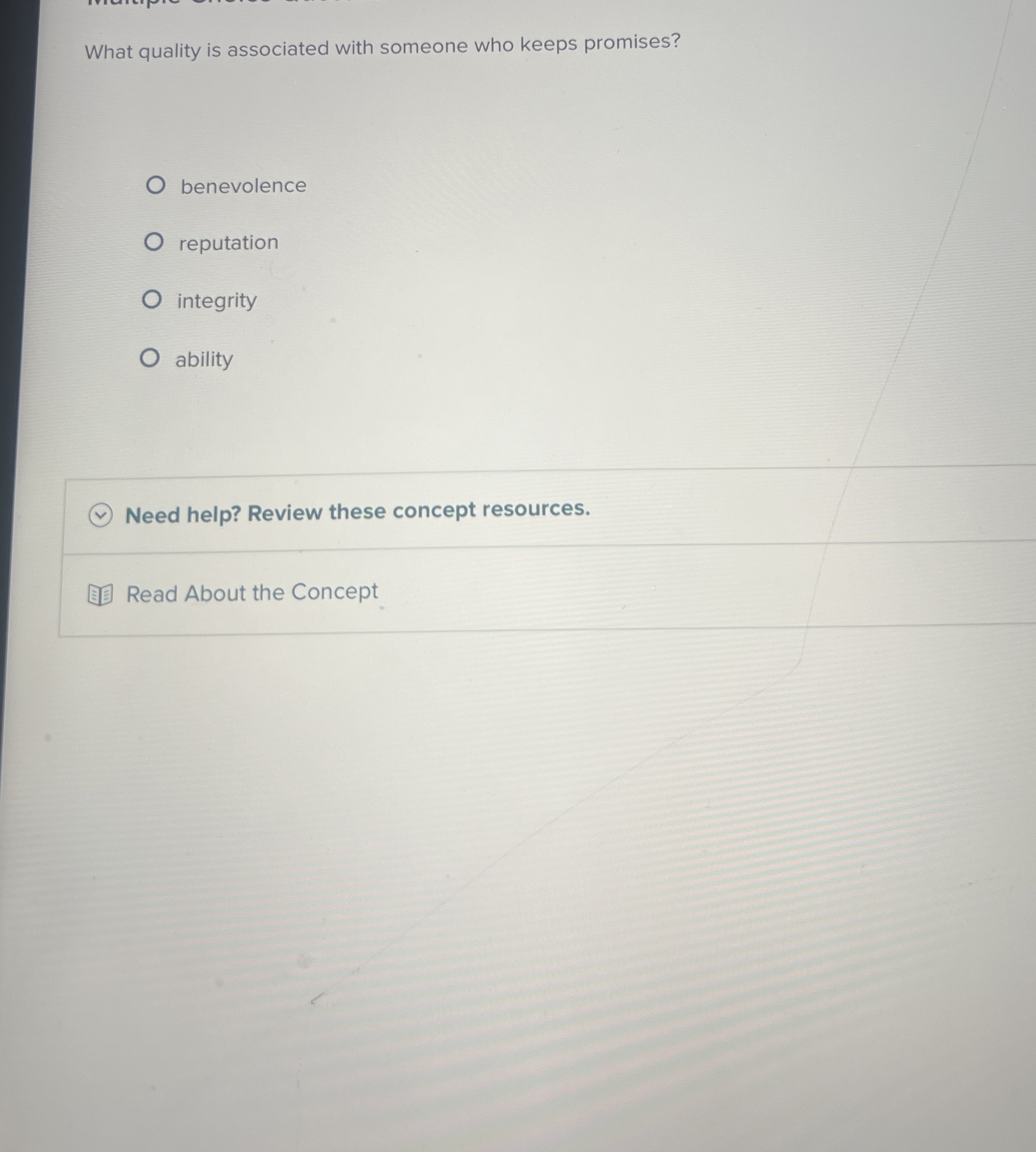 Solved What quality is associated with someone who keeps | Chegg.com