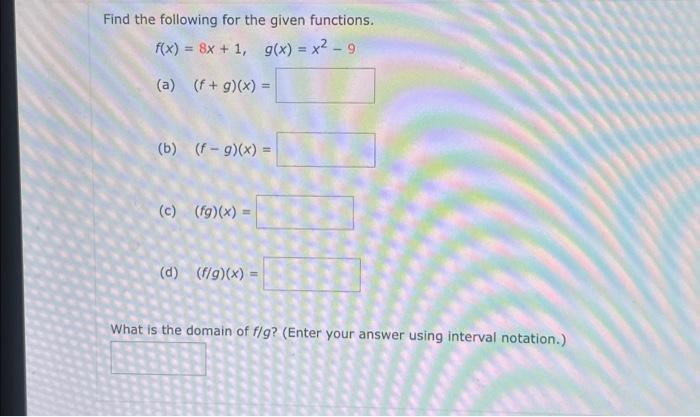 Solved Find the following for the given functions. | Chegg.com