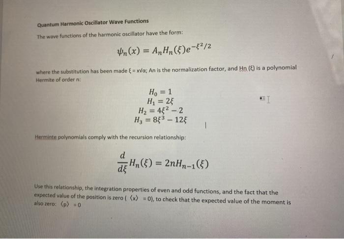 Solved Quantum Harmonic Oscillator Wave Functions The wave | Chegg.com