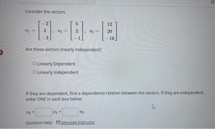 Solved Consider the vectors | Chegg.com