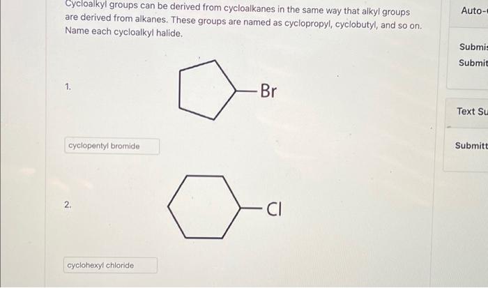Solved Cycloalkyl groups can be derived from cycloalkanes in | Chegg.com