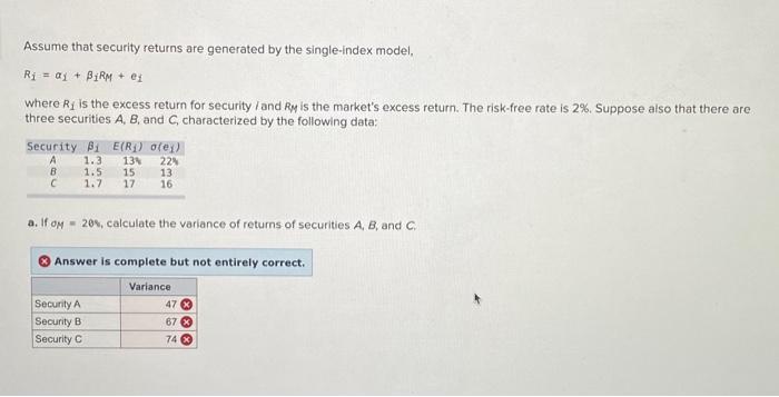 Solved Assume that security returns are generated by the | Chegg.com