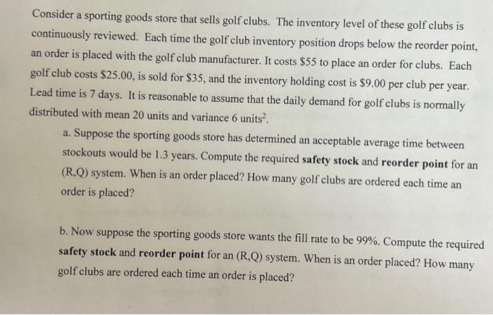 Consider a sporting goods store that sells golf | Chegg.com