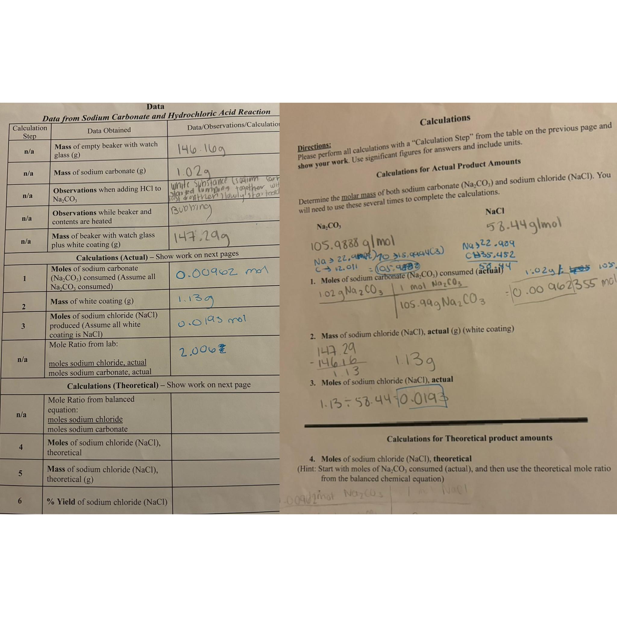 Solved 4. ﻿Moles of sodium chloride (NaCI) ﻿theoritical 5. | Chegg.com