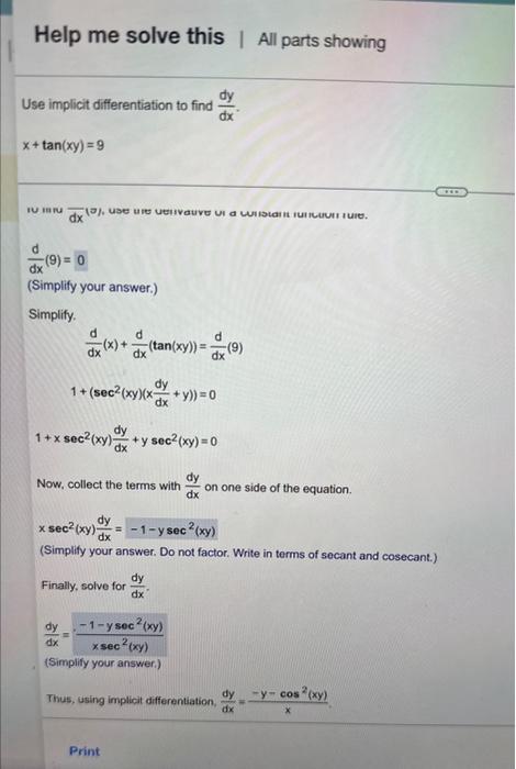 Solved trigonometric implicit differentiationThe only answer | Chegg.com