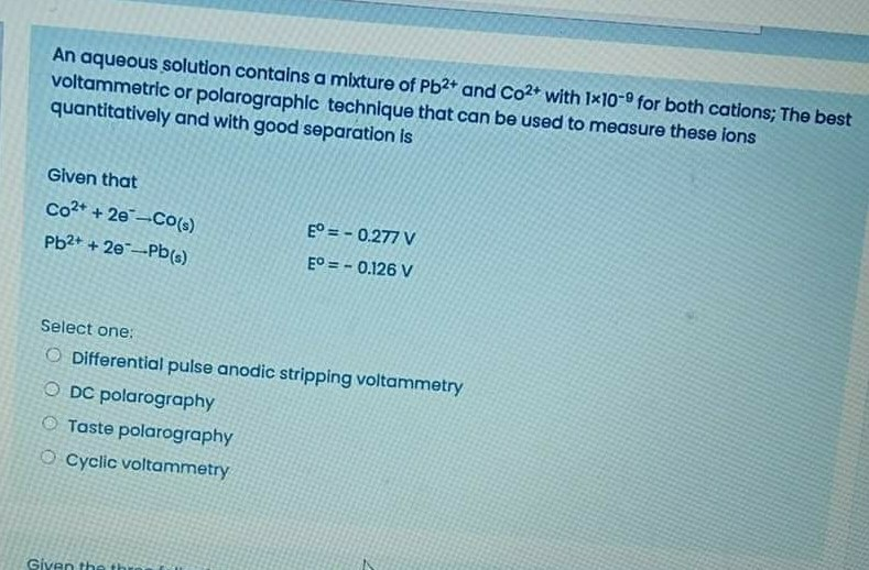 Solved An aqueous solution contains a mixture of Pb2+ and | Chegg.com