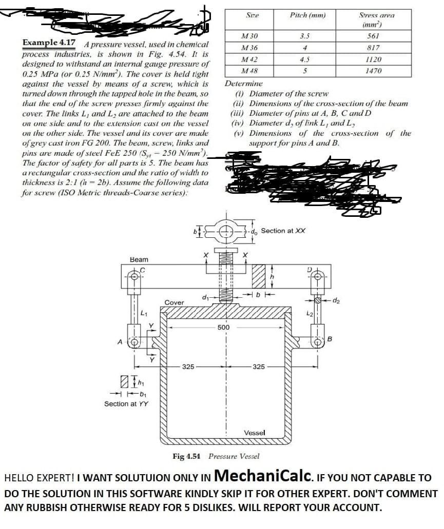 Solved Size Pitch (mm) Stress area M 30 3.5 4 M36 M42 (mm) | Chegg.com