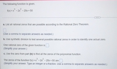 Solved The following function is given.f(x)=x3-2x2-25x+50a. | Chegg.com