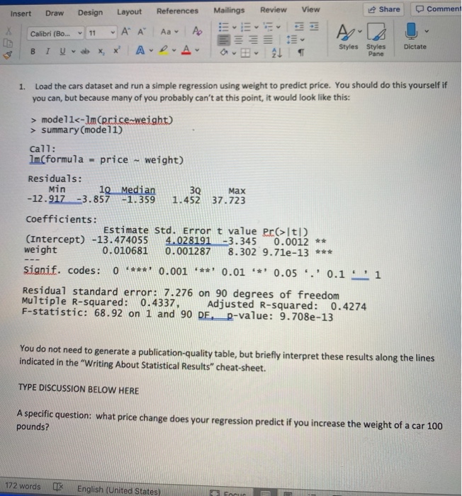 Solved Insert Draw Design Layout References Mailings View | Chegg.com