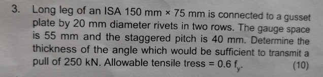 Solved Long leg of an ISA 150mm×75mm ﻿is connected to a | Chegg.com