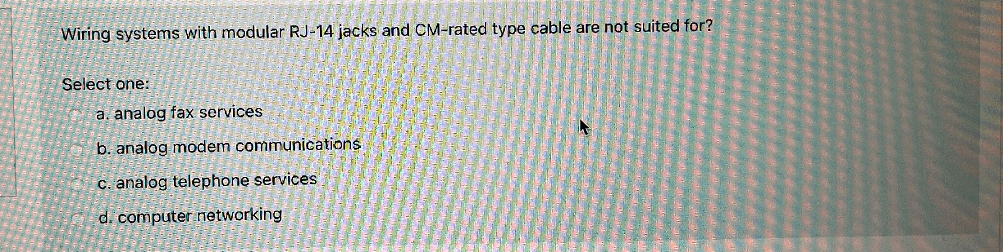 Solved Wiring systems with modular RJ-14 ﻿jacks and CM-rated | Chegg.com