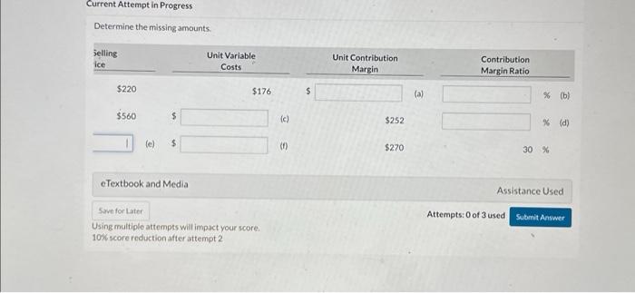 Solved Current Attempt in Progress Determine the missing | Chegg.com