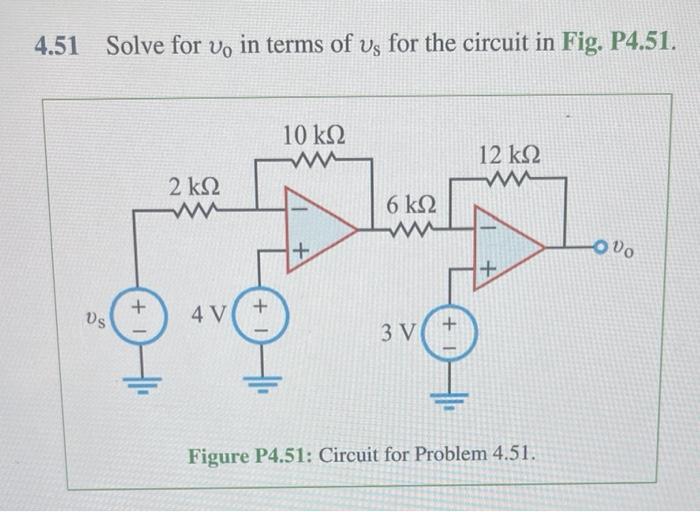 Solved 4.51 Solve for v0 in terms of vs for the circuit in | Chegg.com