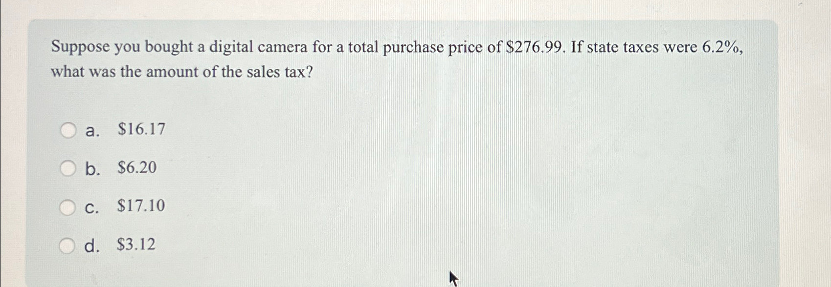 Solved Suppose you bought a digital camera for a total | Chegg.com Solved Suppose you bought a digital camera for a total | Chegg.com