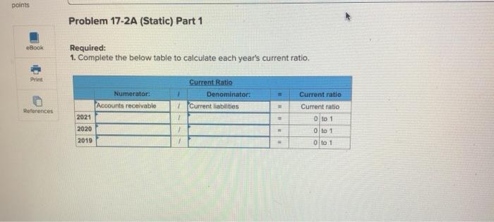 Solved Required information Problem 17-2A (Static) Ratios, | Chegg.com