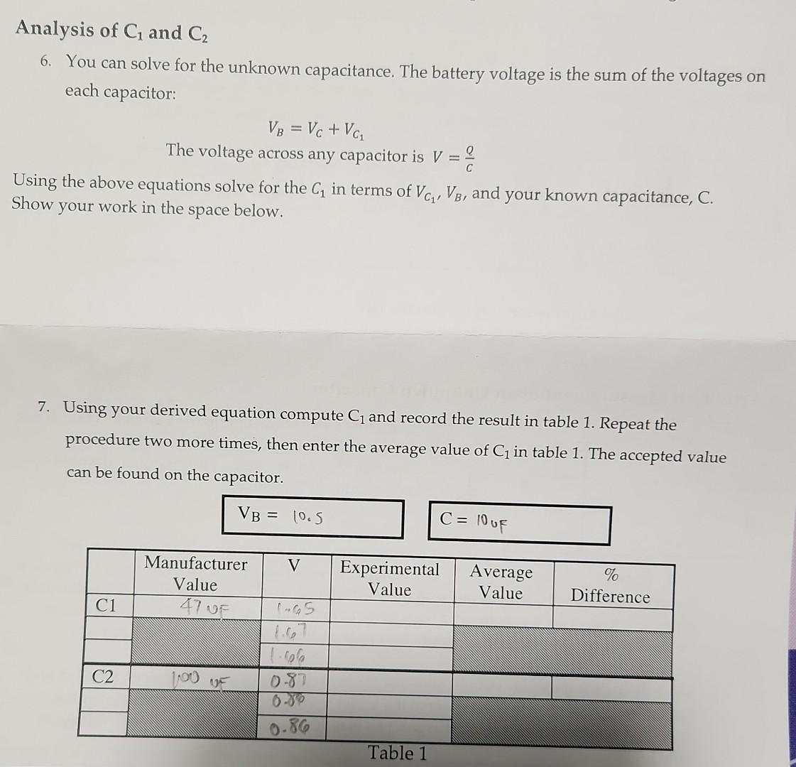 Analysis of C1 and C2 6. You can solve for the | Chegg.com