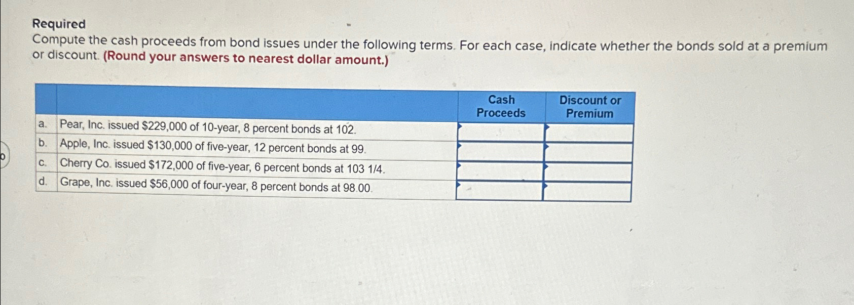 Solved RequiredCompute the cash proceeds from bond issues | Chegg.com