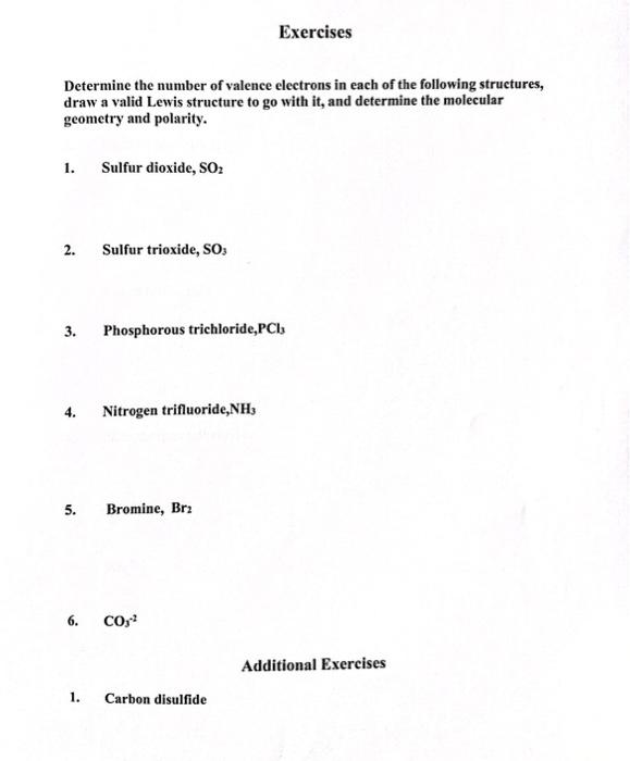 Solved Exercises Determine the number of valence electrons | Chegg.com