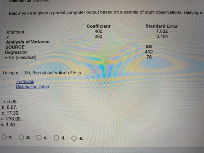 Solved Below you are given a partial computer output based | Chegg.com