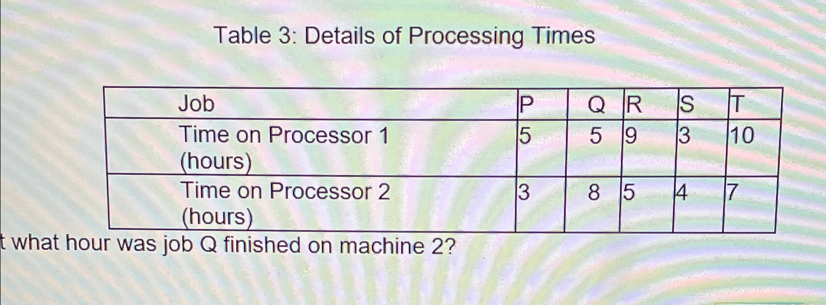 Solved Table 3: Details of Processing | Chegg.com