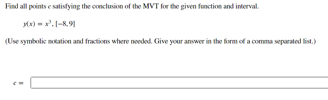 Solved Find all points c ﻿satisfying the conclusion of the | Chegg.com